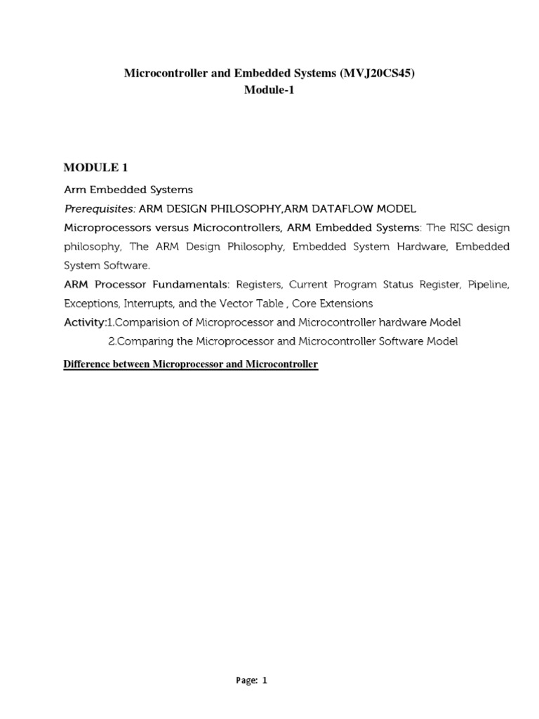 Microcontroller and Embedded Systems (MVJ20CS45) Module-1 | Descargar gratis PDF ...