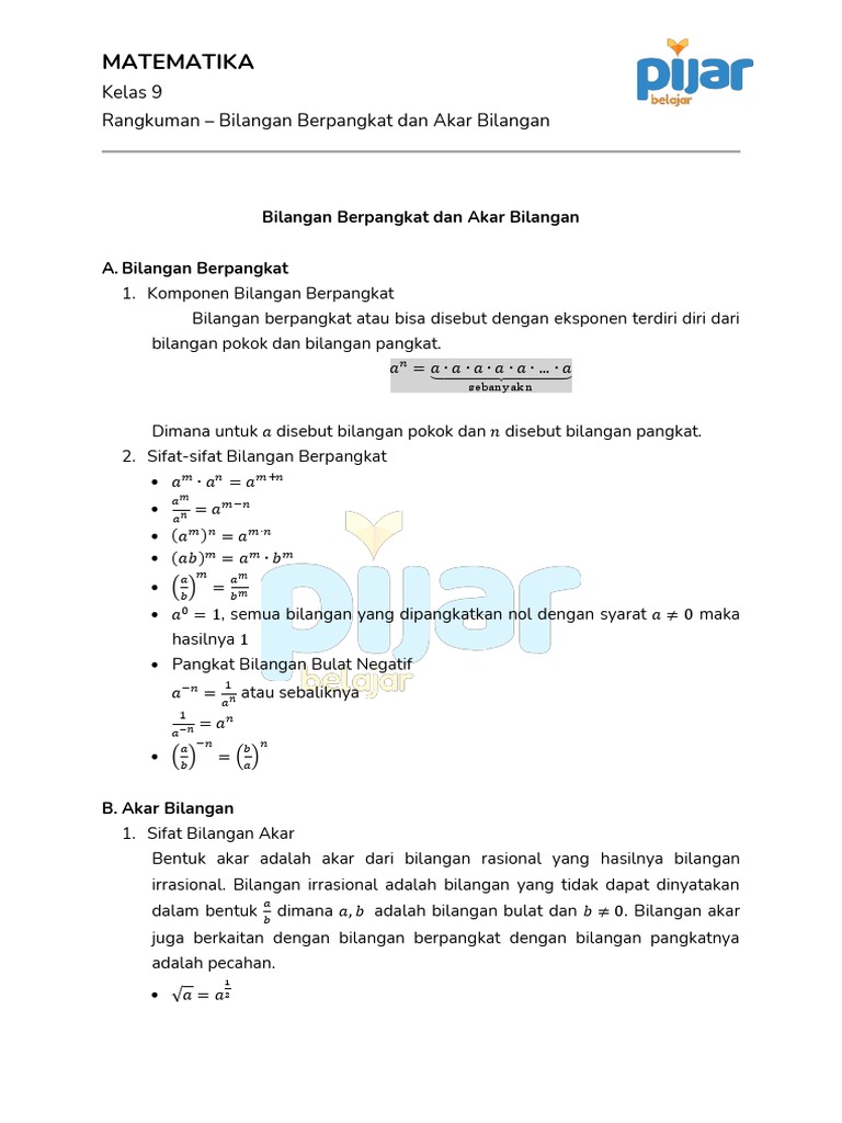 Rev - Rangkuman Bab 1 Bilangan Berpangkat Dan Bilangan Akar-2 | PDF