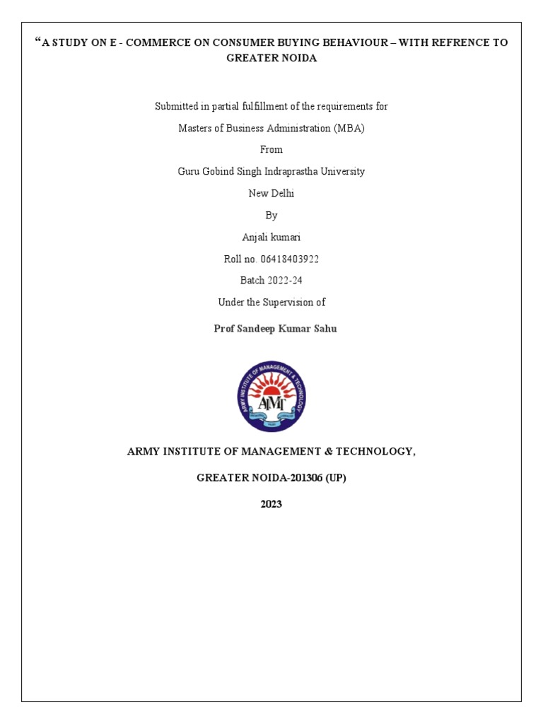 Anjali Kumari Minor Project Final | Download Free PDF | E Commerce | Consumer Behaviour