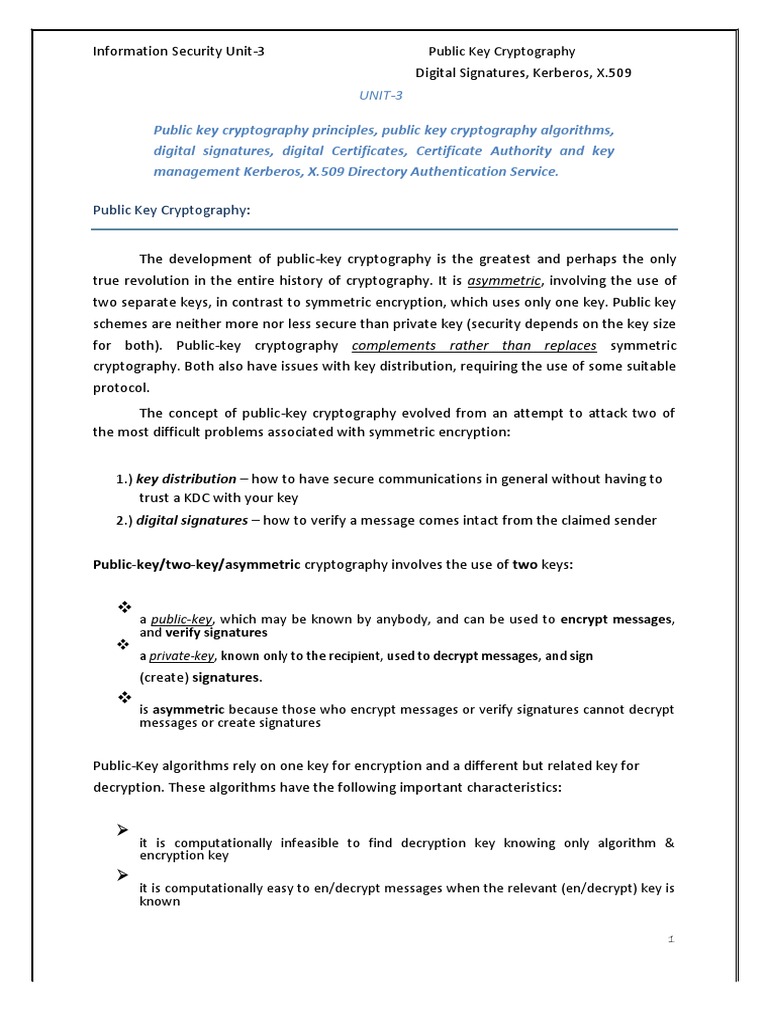 Public Key Cryptography:: UNIT-3 | PDF | Public Key Cryptography | Cryptography