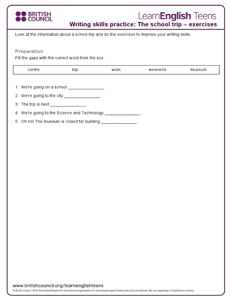 School Trip Writing Exercises | PDF | Foreign Language Studies | Art