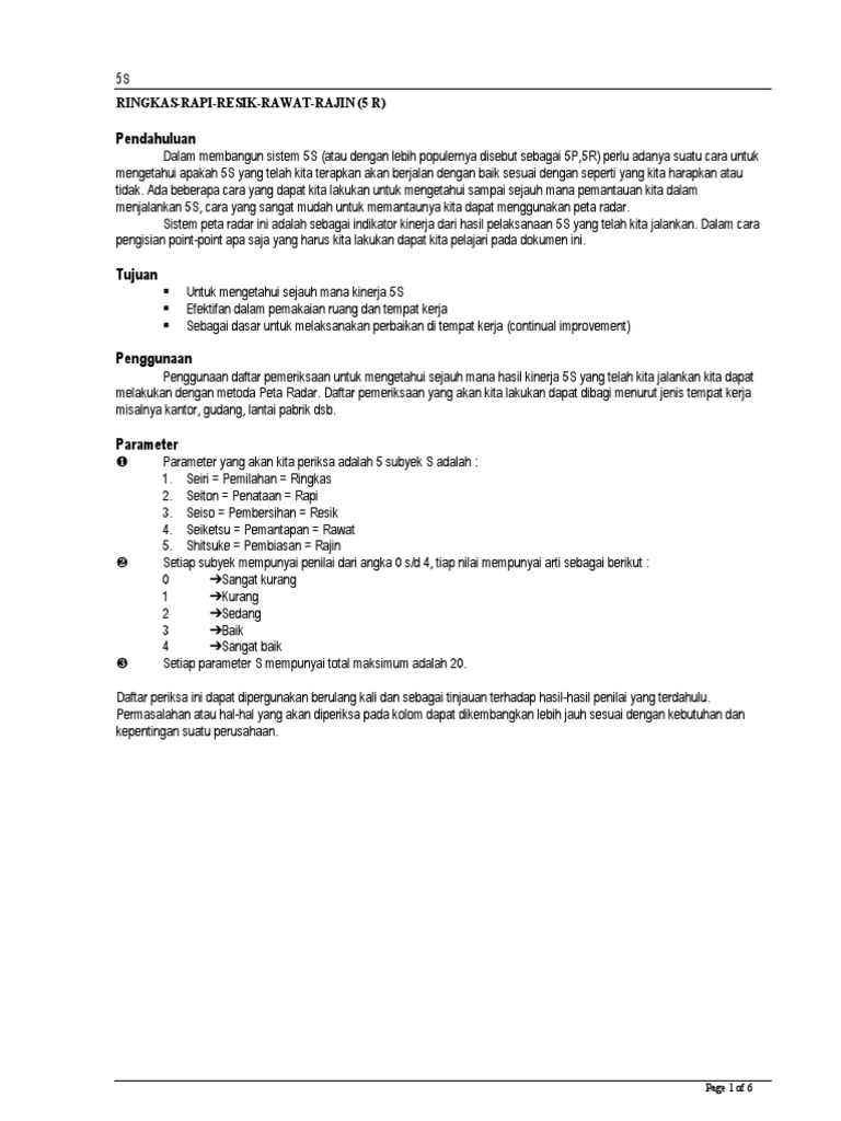 5S Ringkas Rapi Resik Rawat Rajin 5 R | PDF