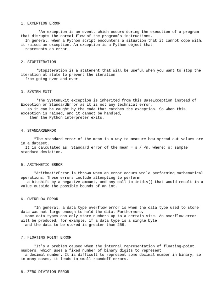 Common Python Exception Errors | PDF | Data Type | Python (Programming ...
