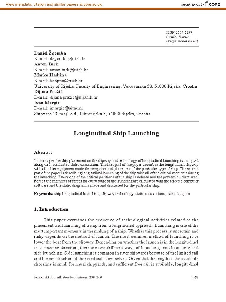 Longitudinal Ship Launching | PDF