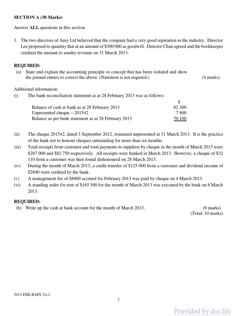 Provided by Dse - Life: SECTION A (30 Marks) | PDF | Depreciation | Banks