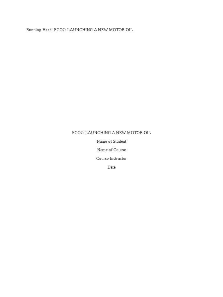 Eco7 Launching A New Motor Oil | PDF