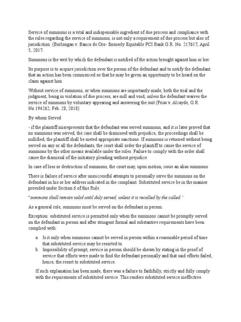 Service of Summons: Key Legal Guidelines | PDF | Service Of Process ...