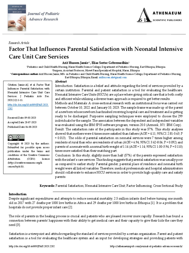 Factor That Influences Parental Satisfaction With Neonatal Intensive ...