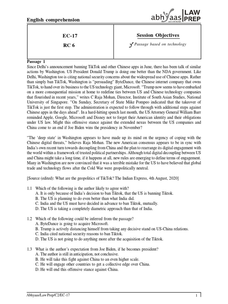 English Comprehension: Passage 1 | PDF