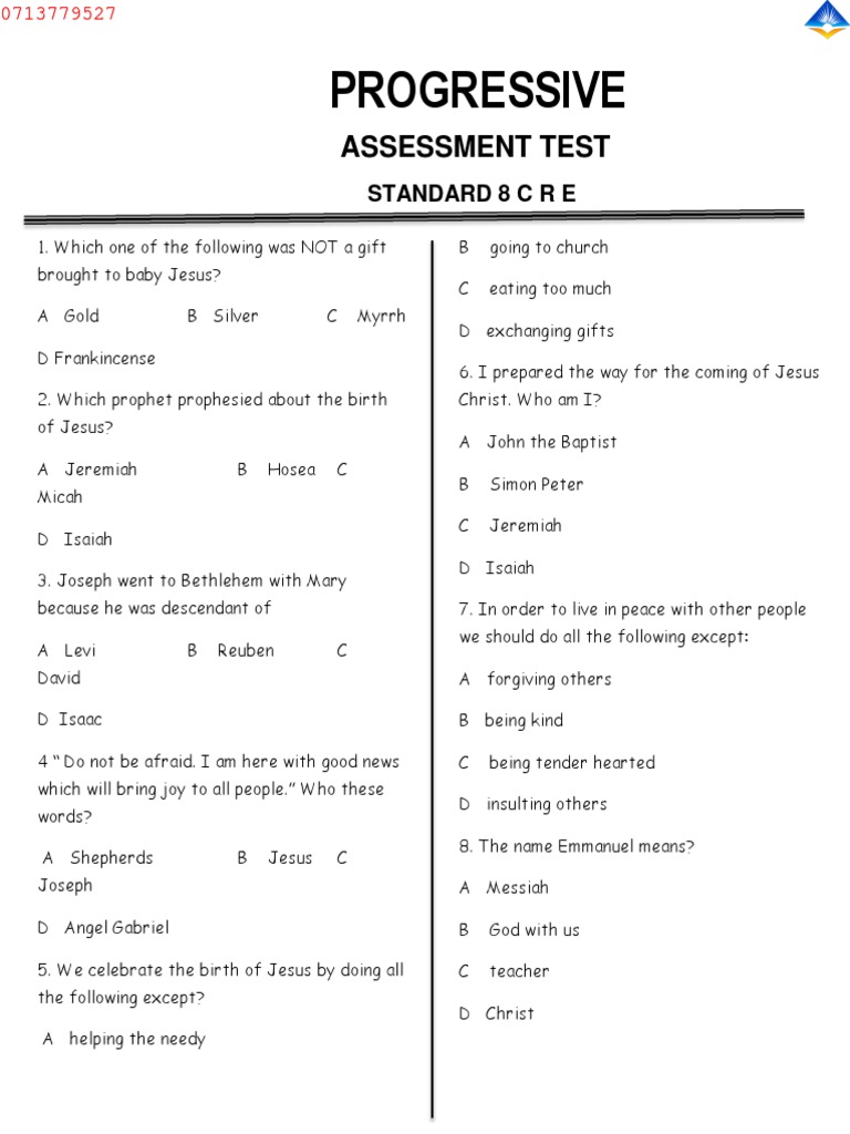 STD 8 Cre Paper 1 | PDF | Jesus | Bible Content