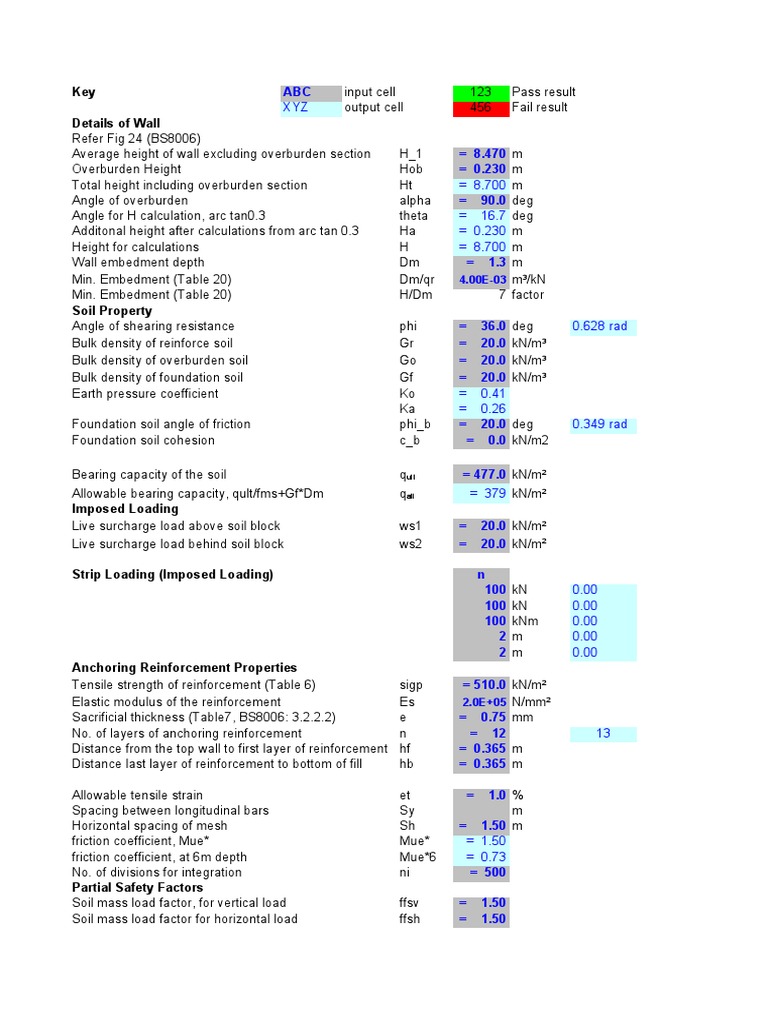 Rein Earth Wall Design (BS8006) | PDF