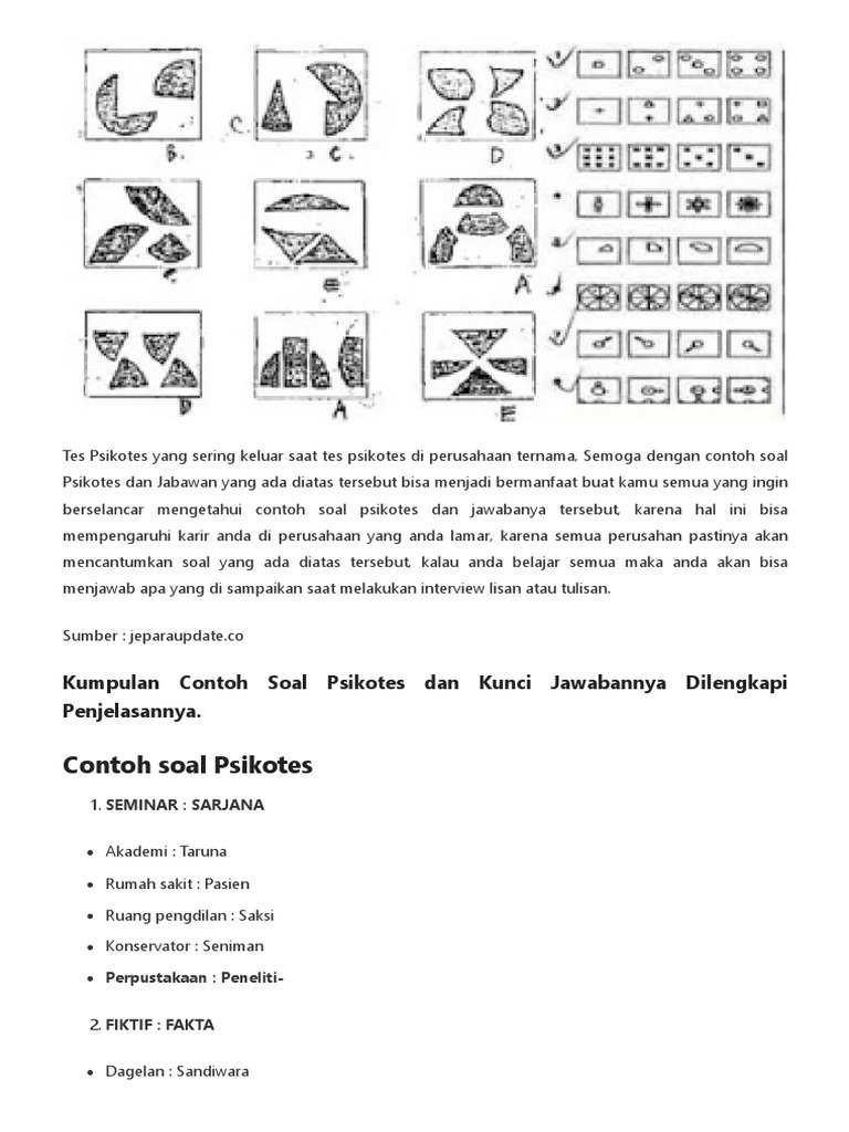Kumpulan Contoh Soal Psikotes Dan Kunci Jawabannya Dilengkapi
