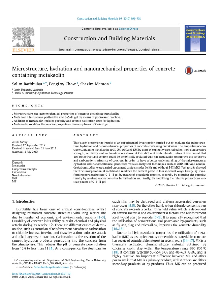 Microstructure, Hydration and Nanomechanical Properties of Concrete Containing Metakaolin | PDF ...