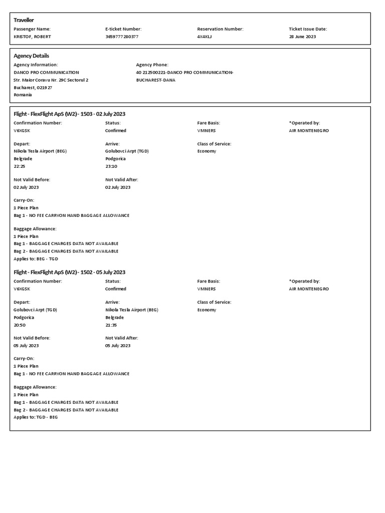 Robert Kristof Flight Itinerary Details | PDF | Business