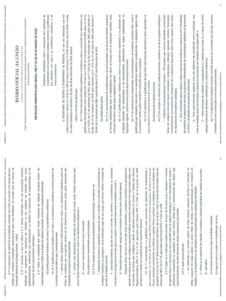 Instrução Normativa SGP - Seggg - Me #15, de 16 de Março de 2022 | PDF
