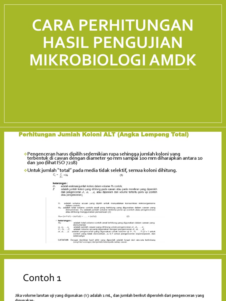 Cara Perhitungan Hasil Pengujian Mikrobiologi AMDK | PDF