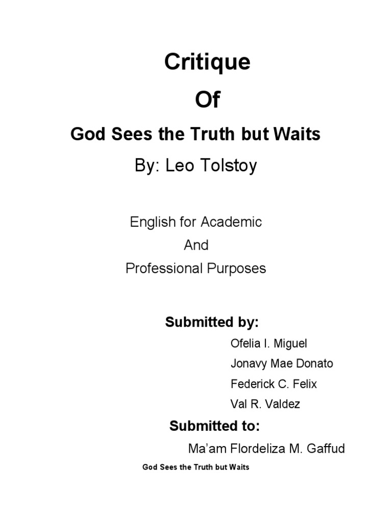 CRITIQUE PAPER (God Sees The Truth But Waits) | PDF