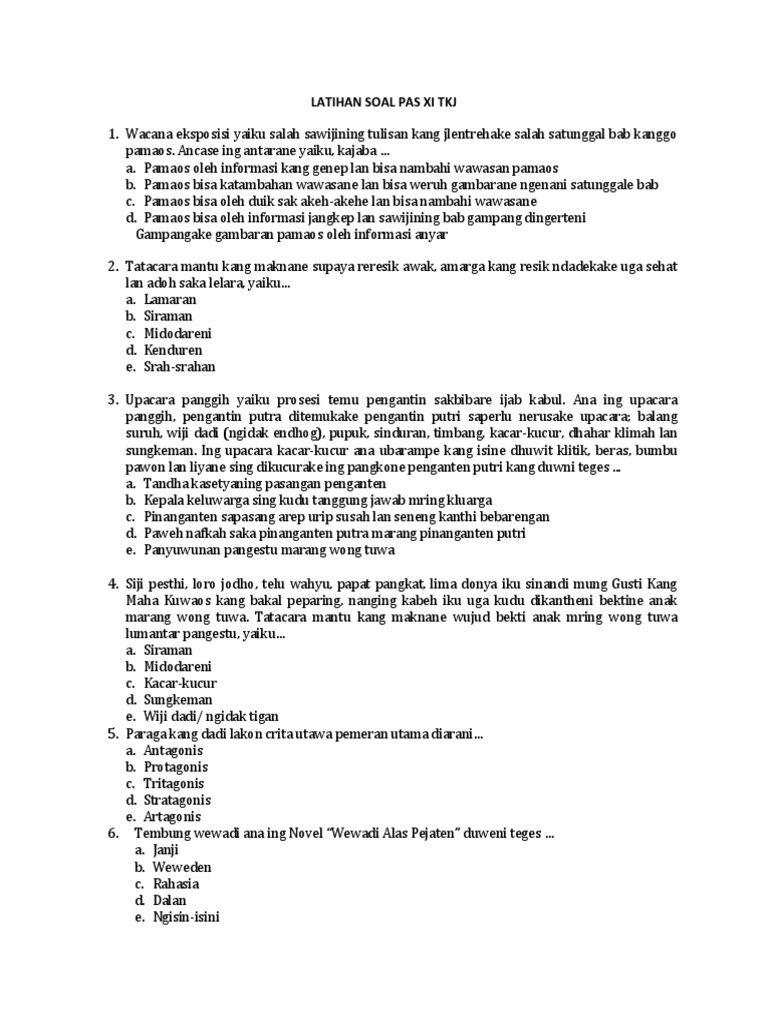 kisi-kisi b jawa PAS XI | PDF