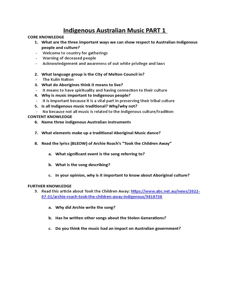 Indigenous Australian Worksheet Part 1 | PDF