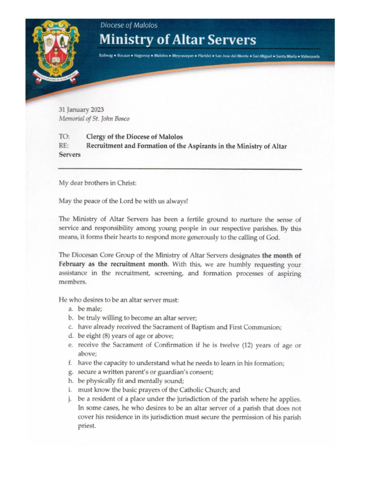 Recruitment and Formation Altar Servers | PDF
