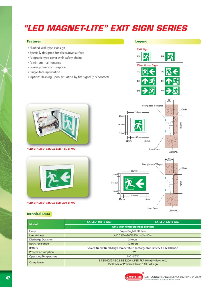 "Led Magnet-Lite" Exit Sign Series: Features Legend | Download Free PDF ...