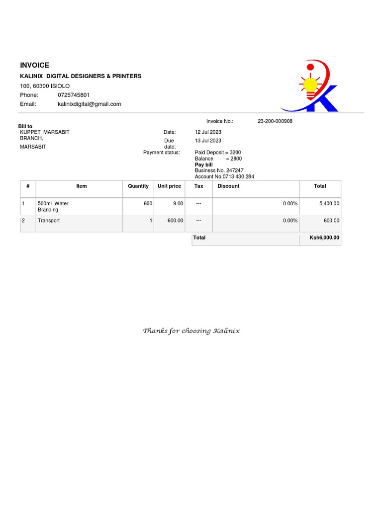 Invoice for Kuppet Marsabit Branch | PDF
