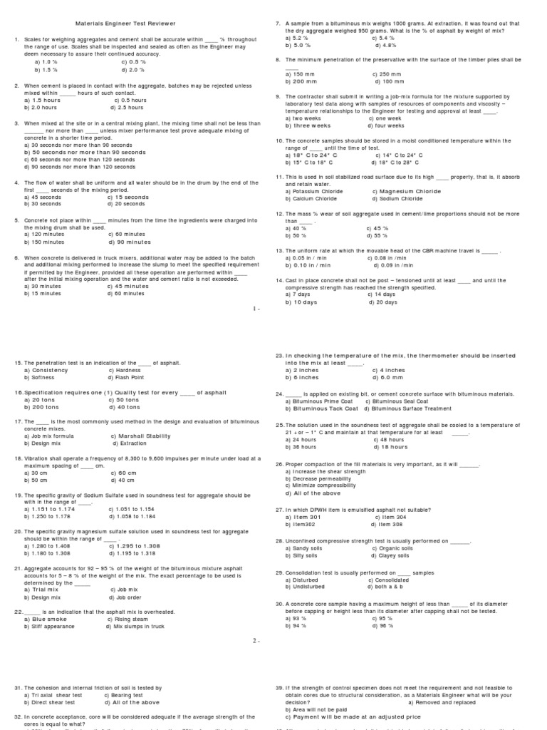 Materials Engineer Reviewer | PDF | Concrete | Materials