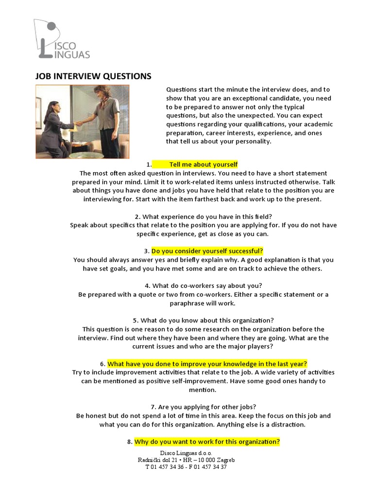Job Interview Questions | PDF | Job Interview | Behavioural Sciences