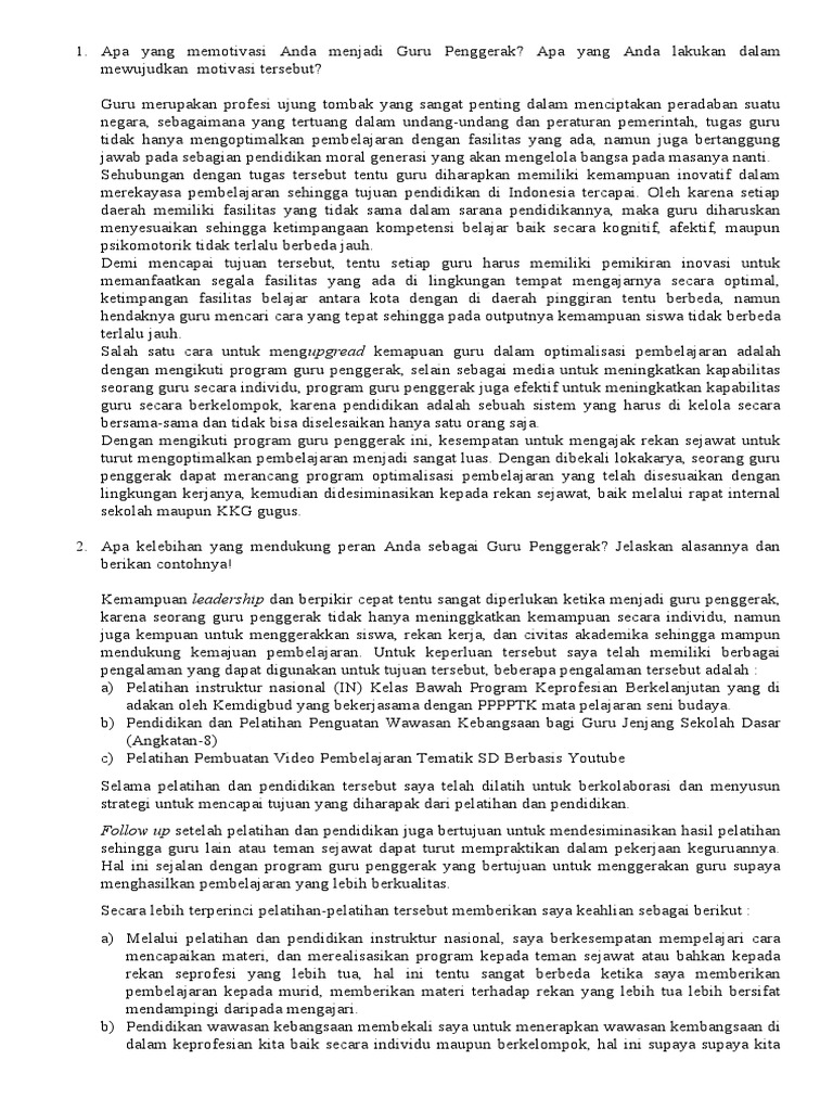 Daftar Pertanyaan Esai CGP | PDF