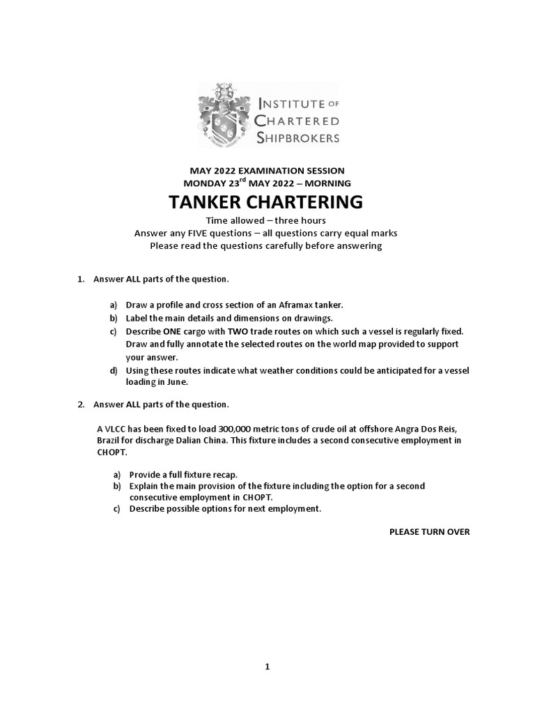Tanker Chartering Exam Questions 2022 | PDF | Business | Science & Mathematics