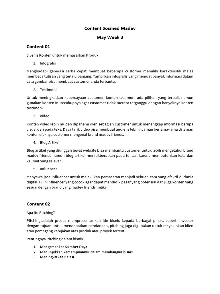 Sosmed Plan Madev Mei Week 3 & 4 | PDF