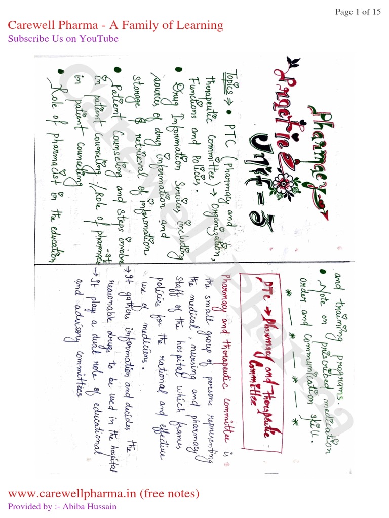 Unit 3 Pharmacy Practice Notes | PDF