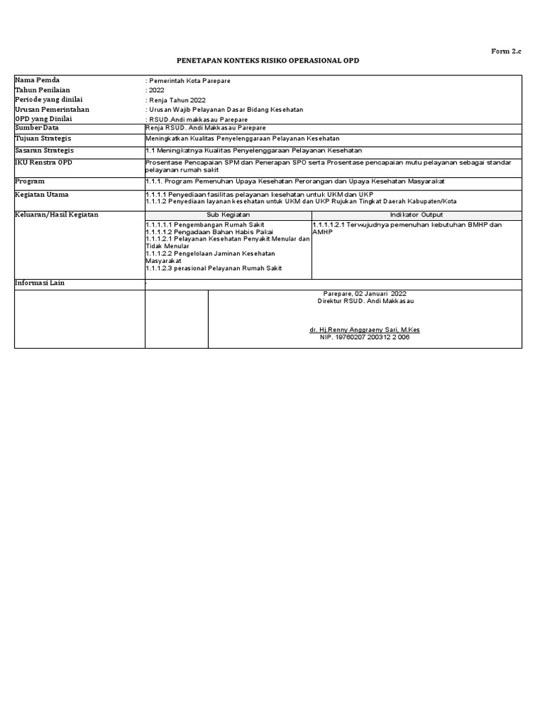 Risk Register Instalasi Farmasi 2023 Fix | PDF