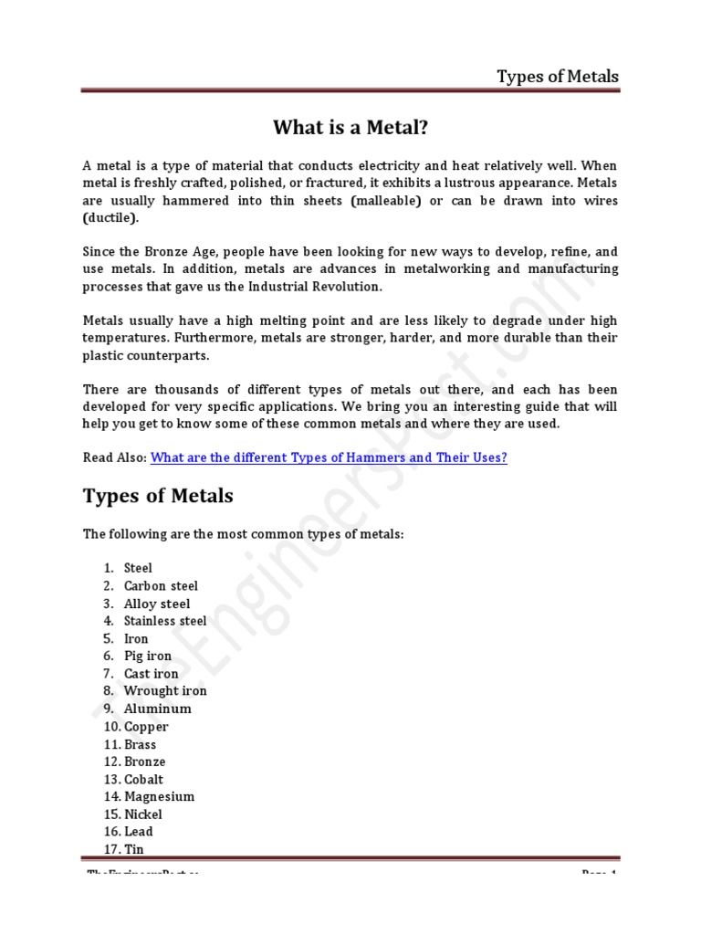 Types of Metals | PDF | Metals | Steel