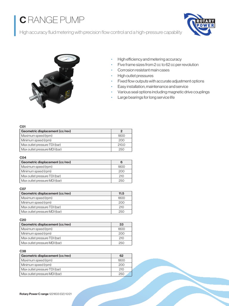 C Range Metering Pump Datasheet 1221833 02 1021 | PDF | Technology & Engineering