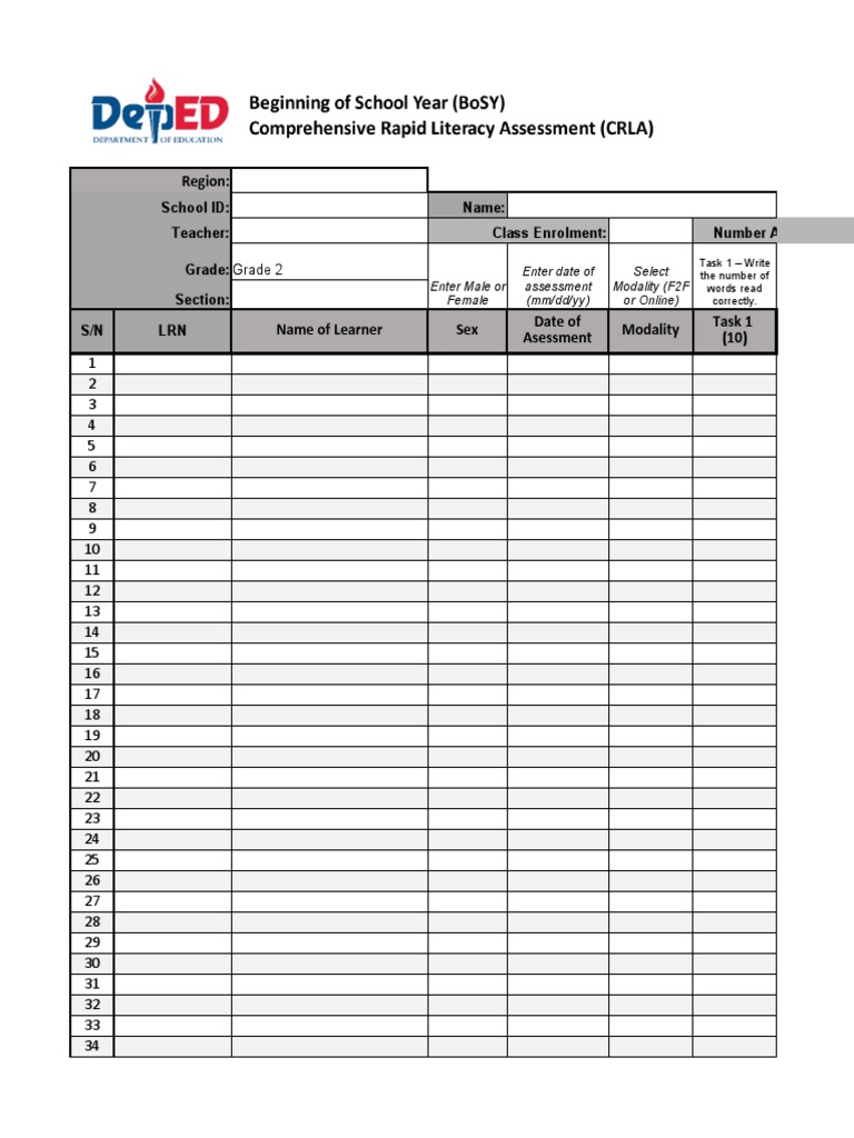 Grade 2 CRLA Reading Assessment Scoresheet | PDF | Linguistics ...
