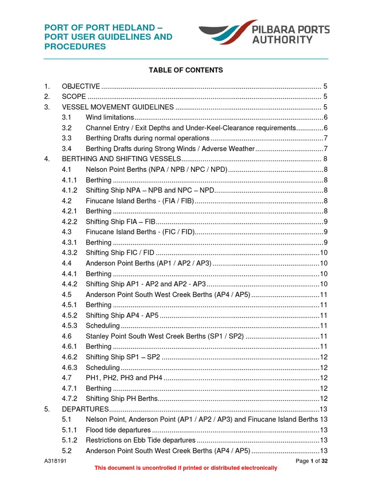 Port of Port Hedland Port Users Guidelines and Procedures | PDF ...