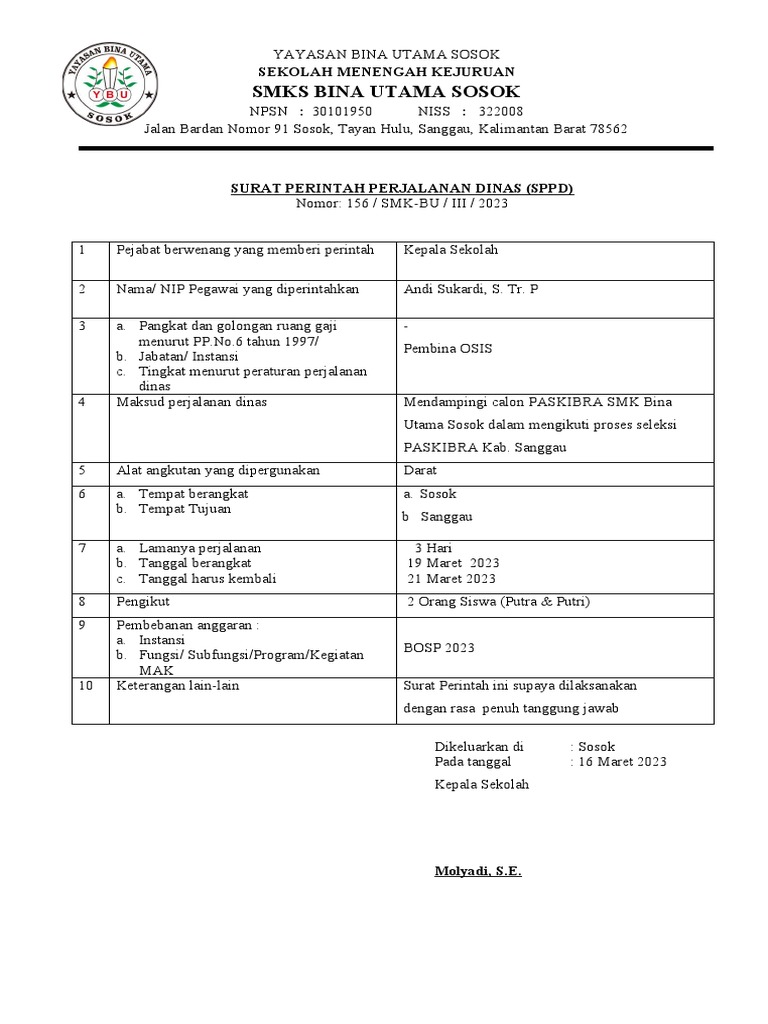 SPPD SMK BU TERBARU Pak Andi | PDF