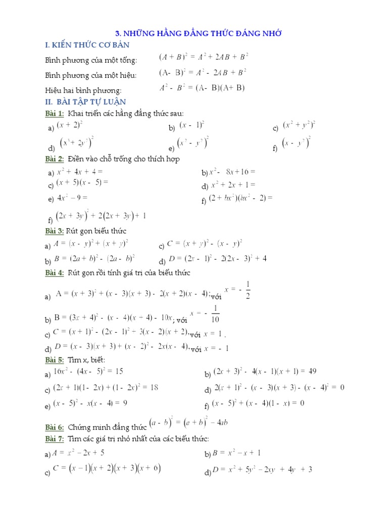 Bai-tap-Toan-Lop-8-Nhung-hang-dang-thuc-dang-nho - 1 Ban | PDF