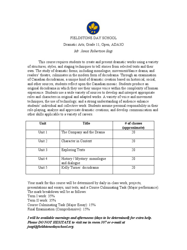 Grade 11 Dramatic Arts Course Overview | PDF