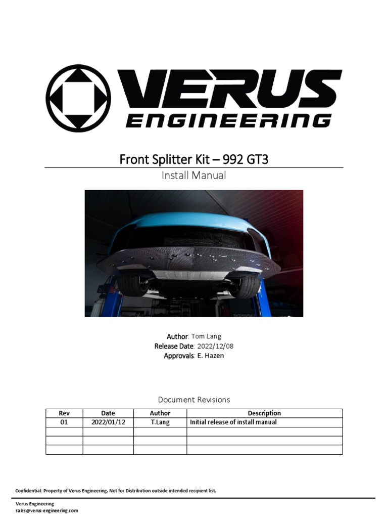Porsche 992 GT3 Front Splitter Install Rev. 1 - Verus | PDF | Screw ...