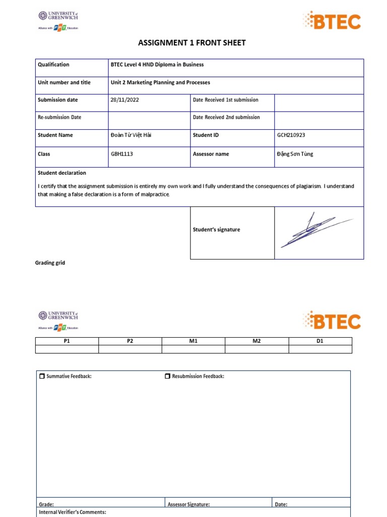 5033 - Assignment 1 Frontsheet | PDF | Marketing | Strategic Management