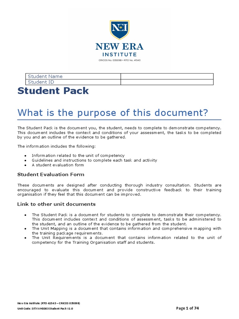 Sitxwhs003 Student Pack v1.0 | PDF | Occupational Safety And Health ...