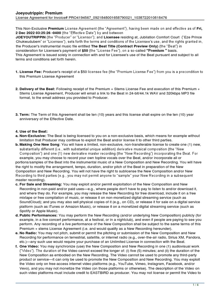 Eze Beat License | PDF | Royalty Payment | License