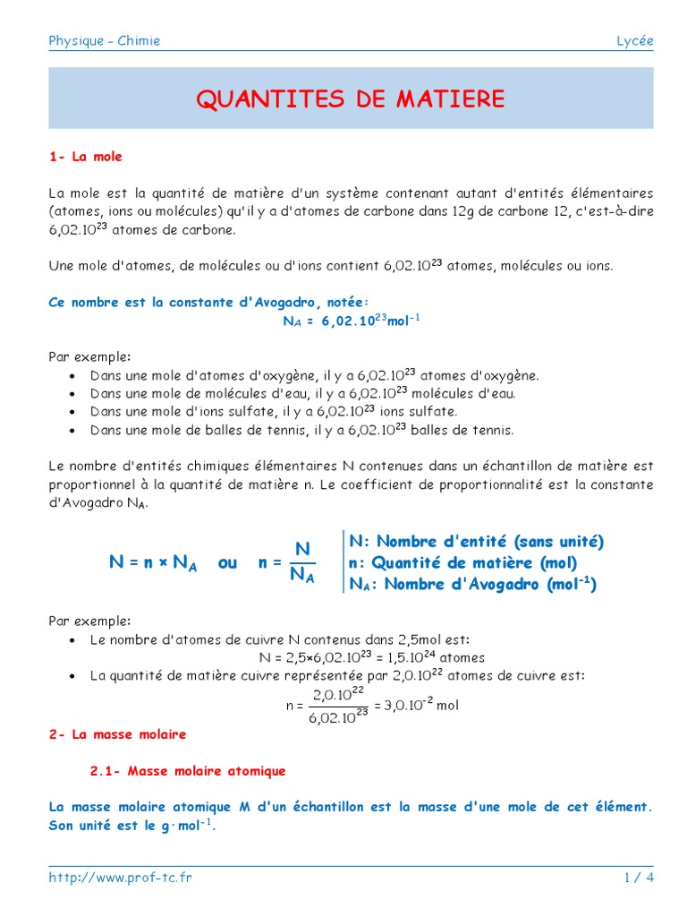 Cours - Quantite de Matiere | PDF