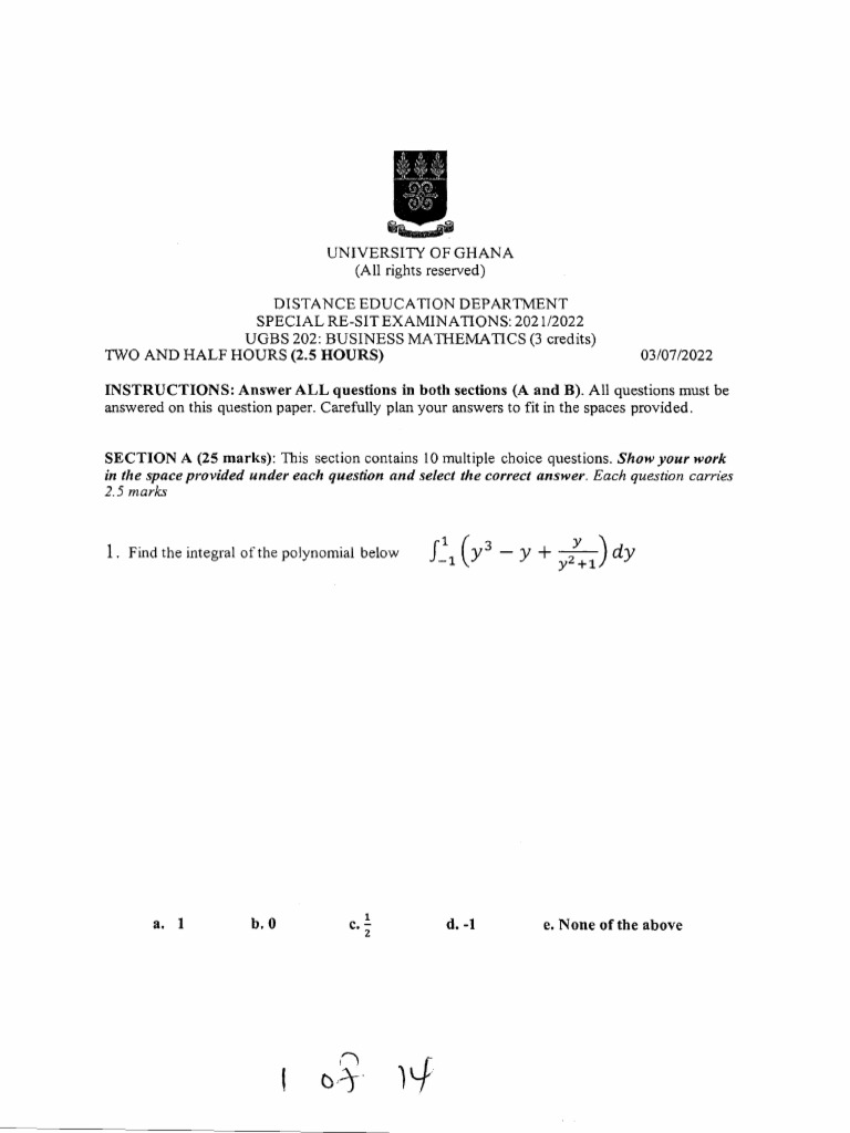 UGBS 202 Business Mathematics Exam | PDF | Wage | Business Cycle