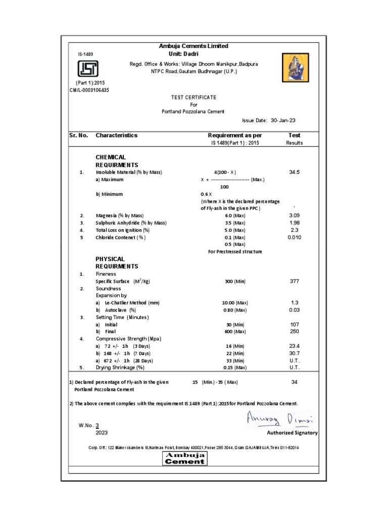 Ambuja Cements Limited Unit: Dadri | PDF | Cement | Civil Engineering
