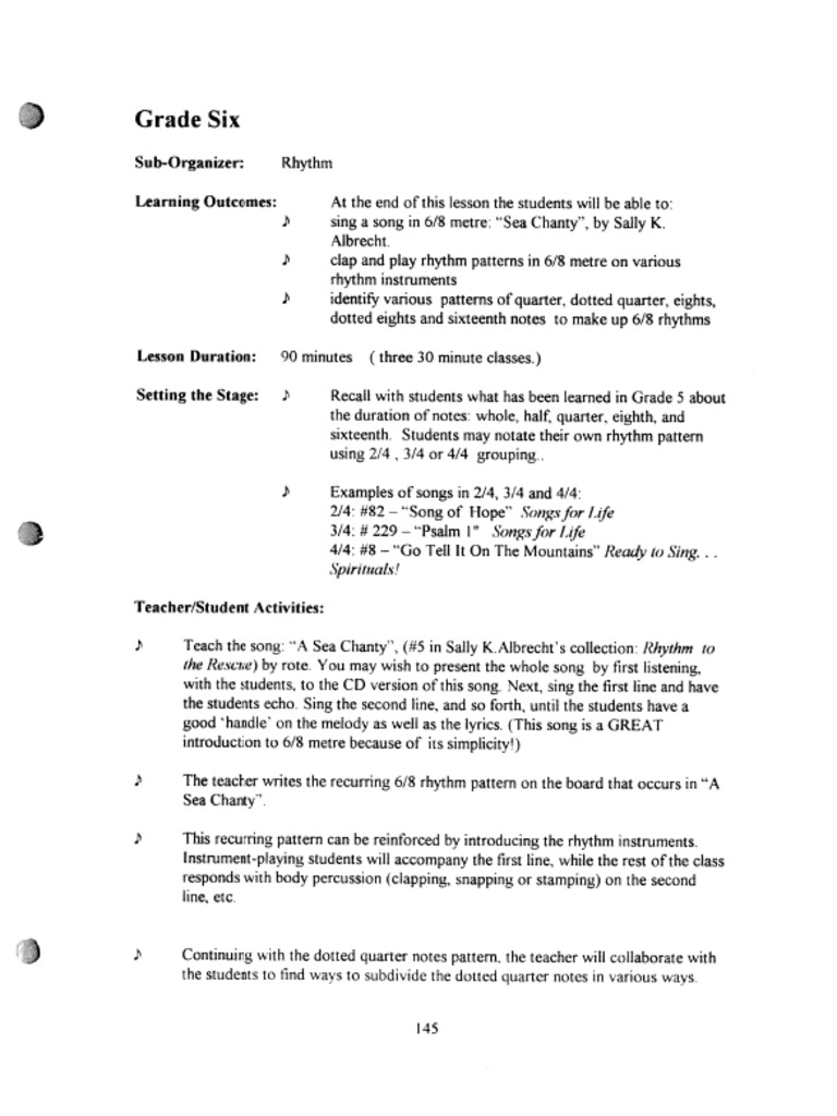 Music K-7 Grade Six Sample Lessons | PDF
