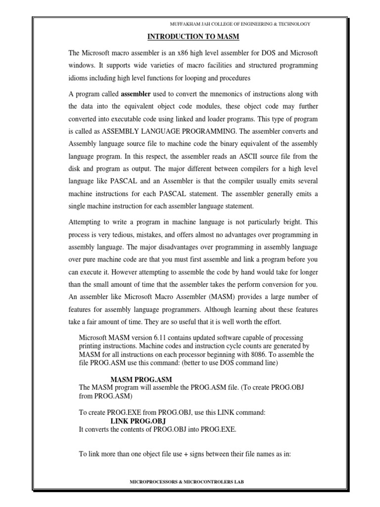 Manual Masm | Download Free PDF | Assembly Language | Computer Program