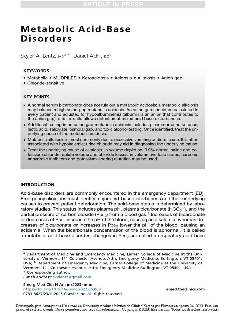 Metabolic Acid-Base Disorders | PDF | Metabolic Disorders | Causes Of Death